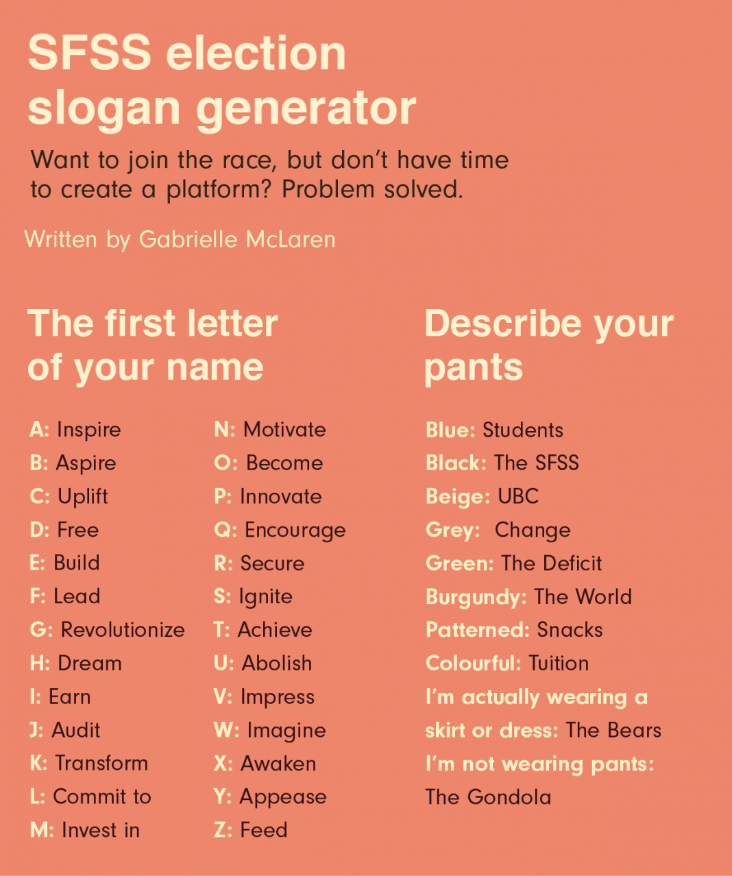 SFSS Election Slogan Generator | The Peak